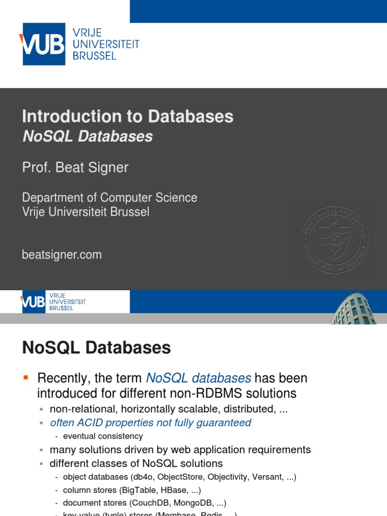 Nosql Databases Lecture 12 Introduction To Databases 1007156anr Pdf Object Computer 