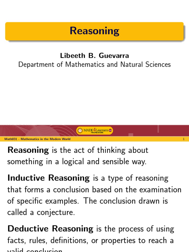Reasoning: Libeeth B. Guevarra Department of Mathematics and Natural ...