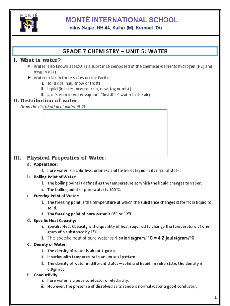 Unit 5 - Water Lesson Notes | PDF | Water | Properties Of Water