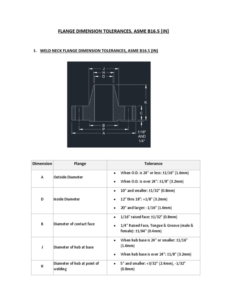 Weld Neck Flange Dimension Tolerances, Asme B16.5 (In) | PDF ...