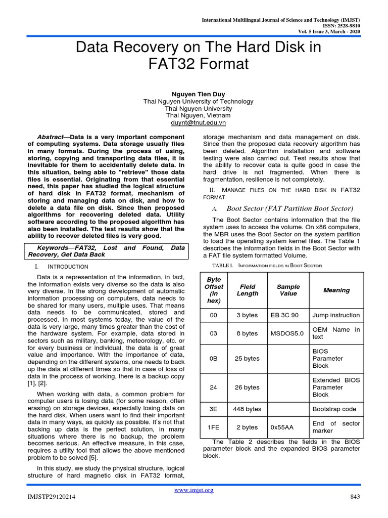 Data Recovery On The Hard Disk in FAT32 Format: Boot Sector (FAT Partition Boot Sector) | PDF