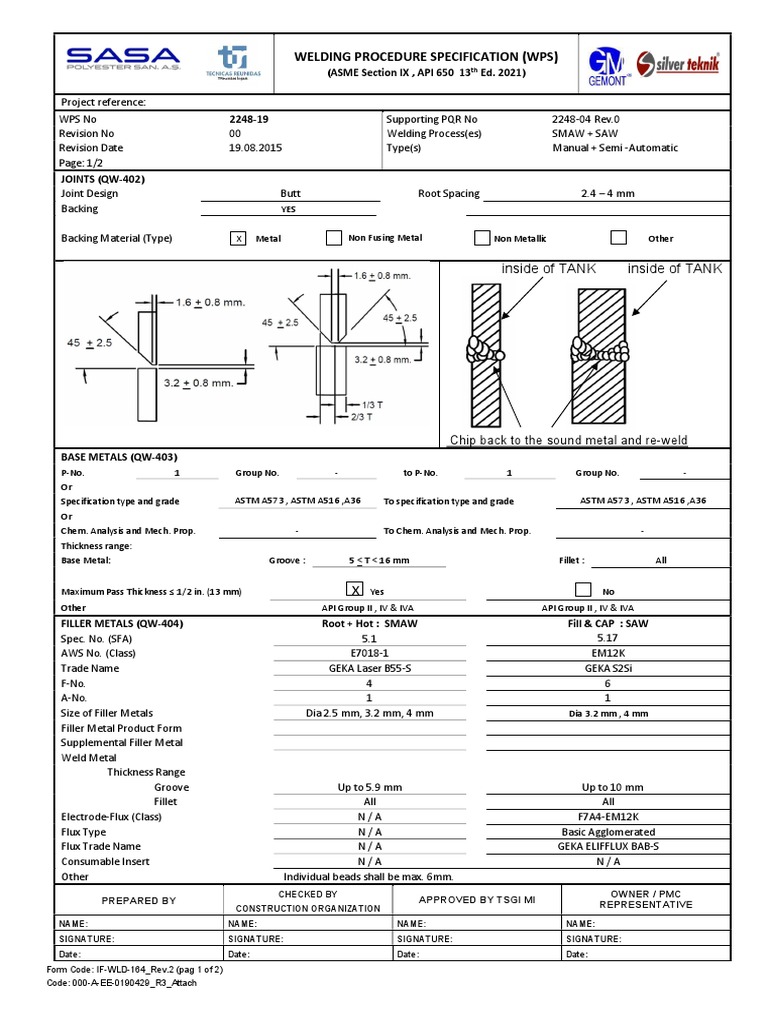 Welding Procedure Specification (WPS) : Chip Back To The Sound Metal ...