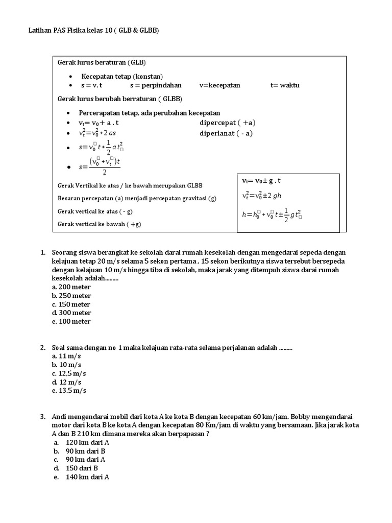 Latihan PAS Fisika Kelas 10 GLB Dan GLBB | PDF