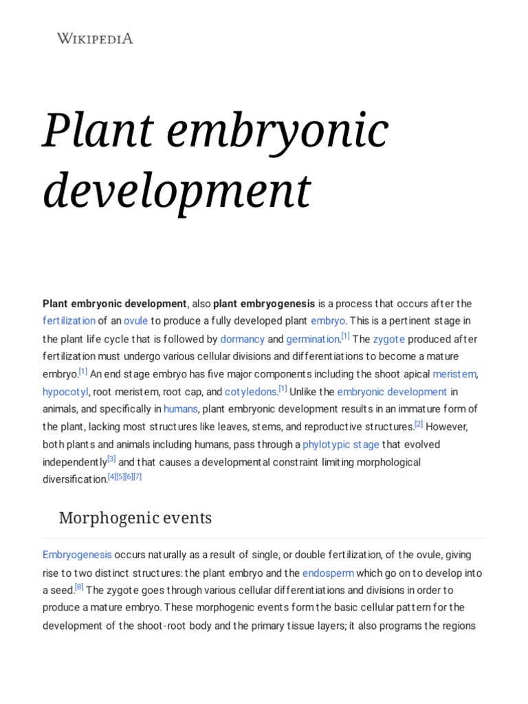 Plant Embryonic Development - Wikipedia | PDF | Plant Reproduction ...