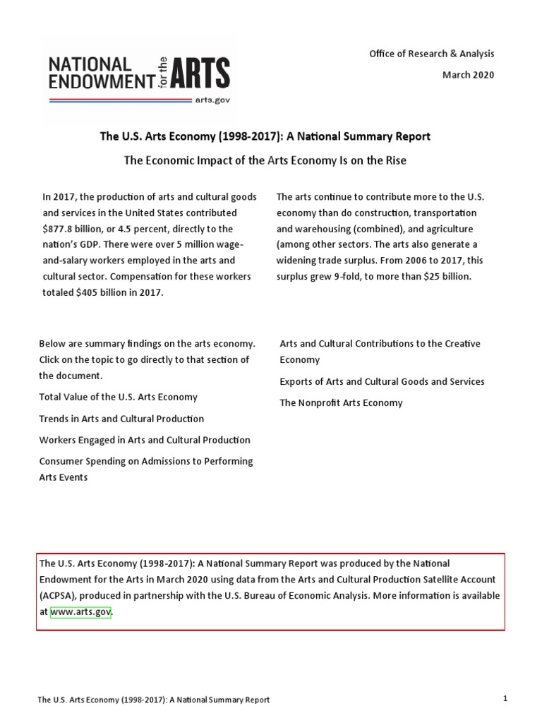 2020 Report The Economic Impact of The Arts Economy Is On The Rise ...