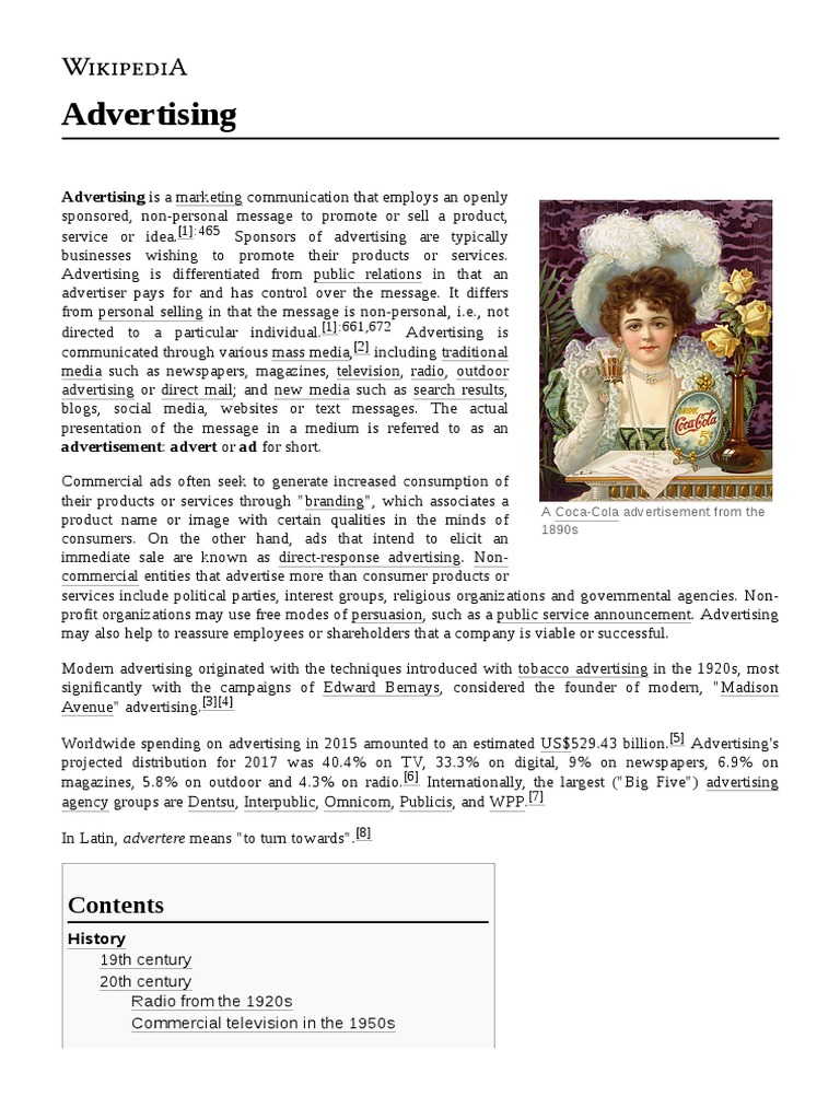 Advertising: Advertising Is A Marketing Communication That Employs An ...