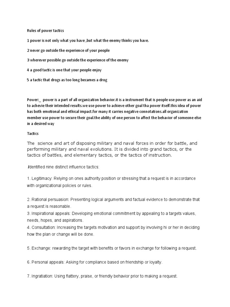 Power Tactics in Organizational Behavior | PDF | Power (Social And ...