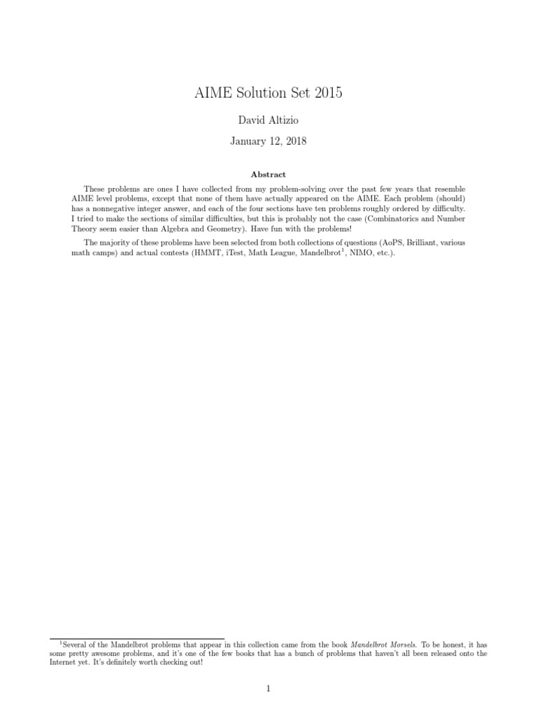 AIME Solution Set 2015: David Altizio January 12, 2018 | PDF | Triangle ...