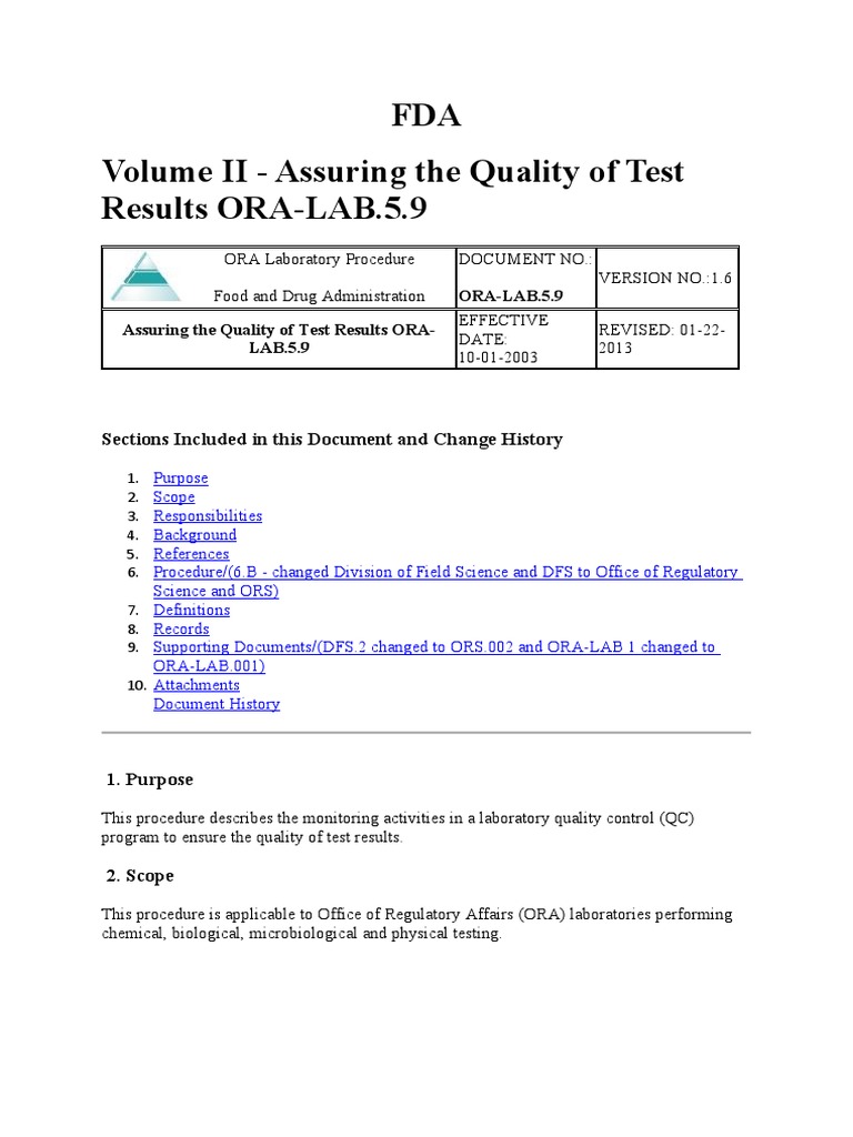 FDA Volume II - Assuring The Quality of Test Results | PDF ...