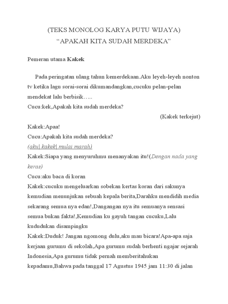 Teks Monolog Karya Putu Wijaya | PDF