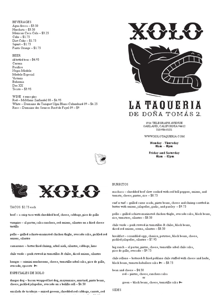 Xolo Menu | PDF | Burrito | Mexican Cuisine