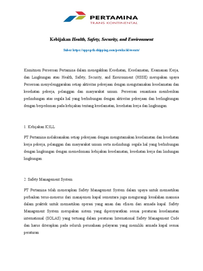 Kebijakan HSSE | PDF