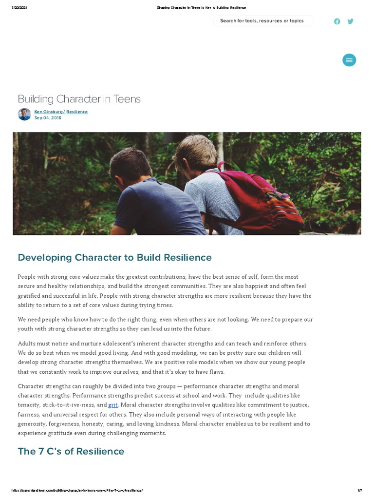 Shaping Character in Teens Is Key To Building Resilience | PDF ...