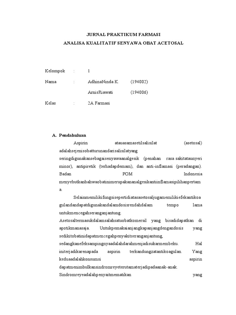 Jurnal Kel 1 A1 (Asetosal) | PDF | Pengembangan Diri | Kesehatan Holistik