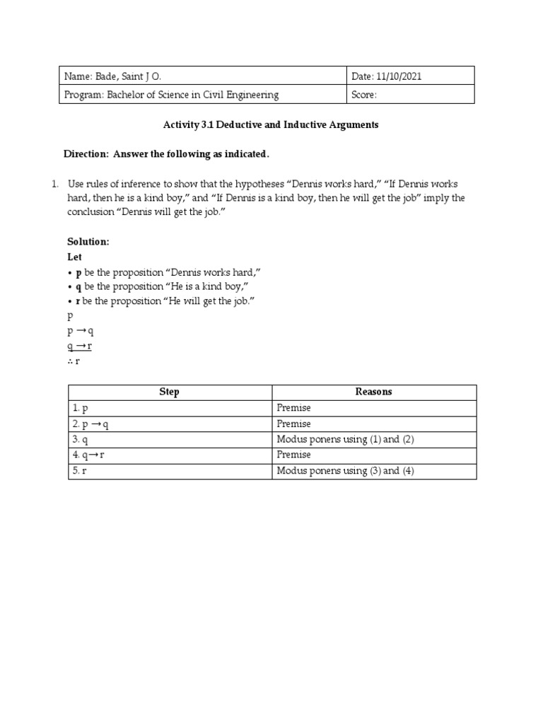 Activity 3.1 MMW | PDF | Reasoning | Logical Consequence