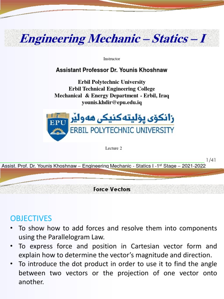 Lecture - 2-3 Engineering Mechanic I 2021-2022 | PDF | Euclidean Vector ...