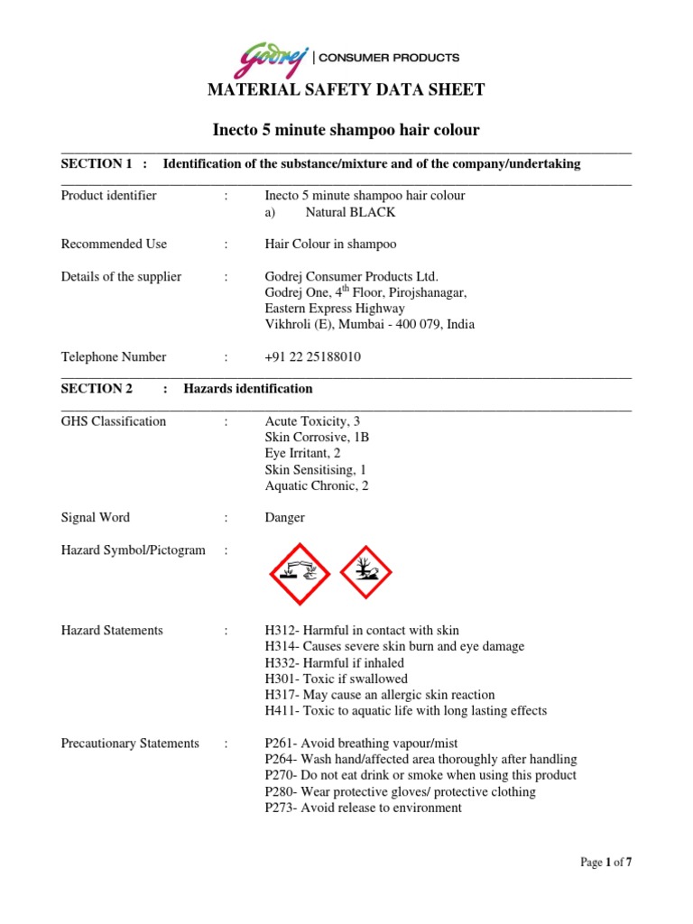 Inecto Hair Colour Shampoo Safety Data | PDF | Toxicity | Chemistry