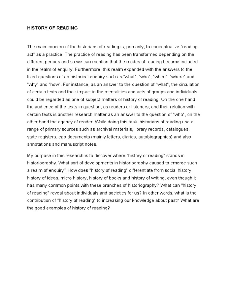 History of Reading | Download Free PDF | Historiography | Primary Sources