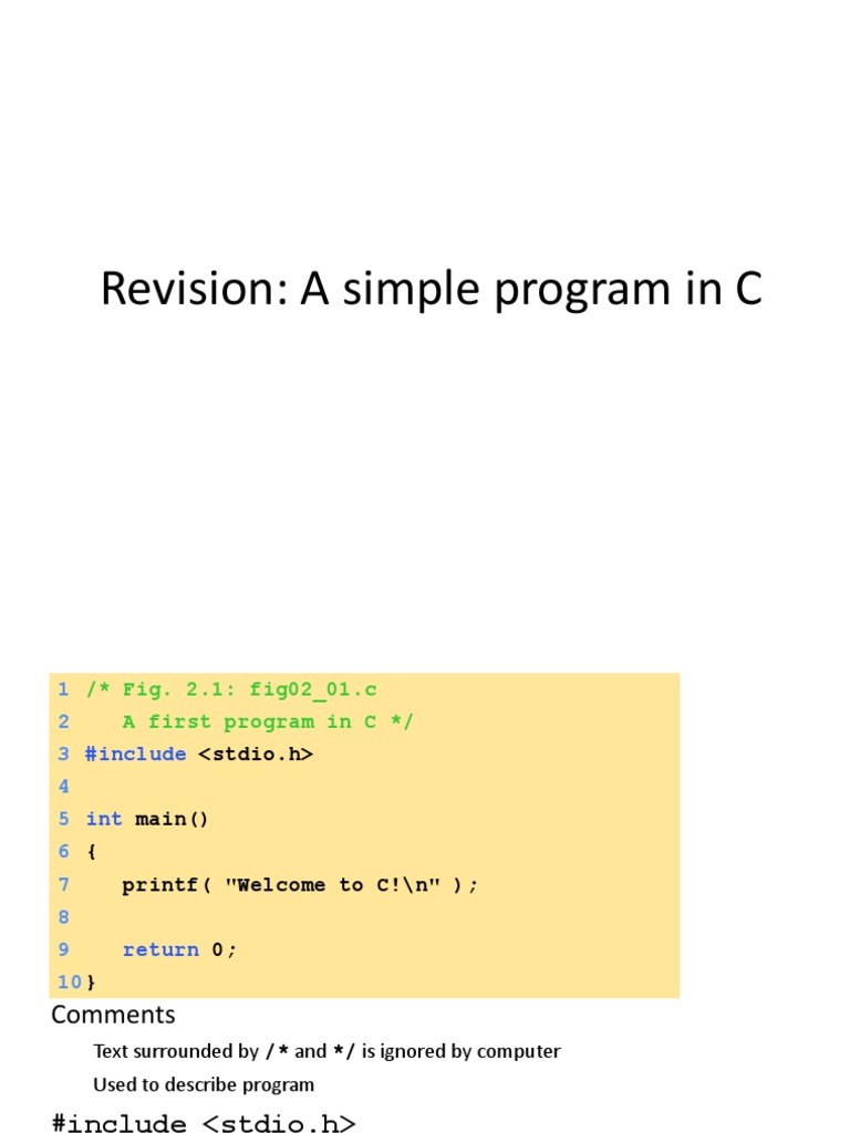 Revision A Simple Program In C Pdf Variable Computer Science Integer Computer Science