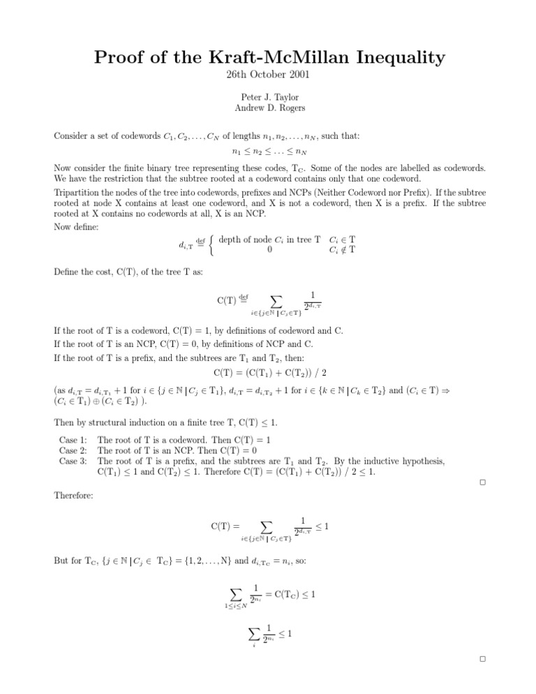 Proof of The Kraft-McMillan Inequality | PDF | Algorithms And Data ...