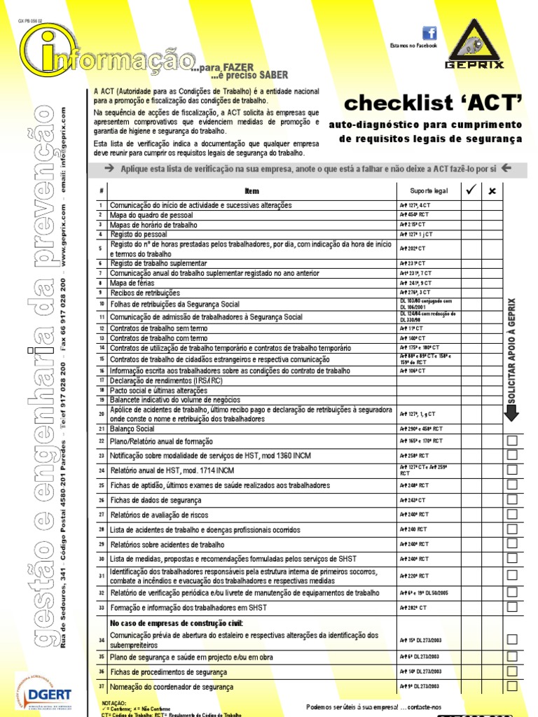 ACT Check List - Registos Legais de Segurança | Bem-estar | Médico