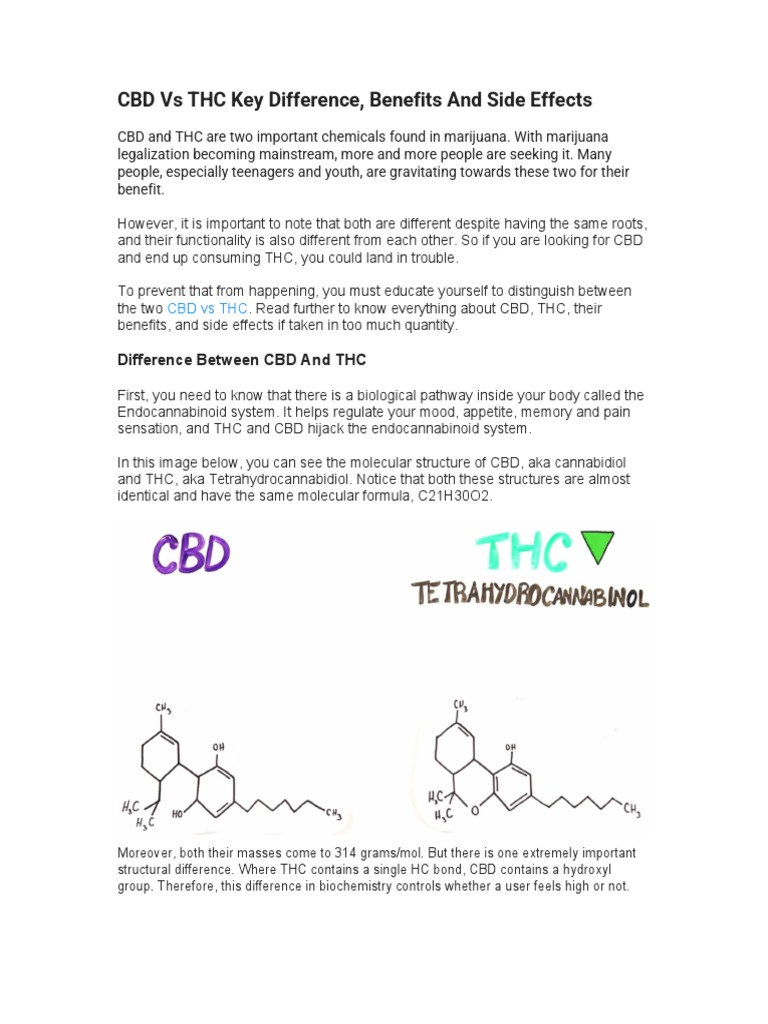CBD Vs THC Key Difference, Benefits and Side Effects | PDF ...