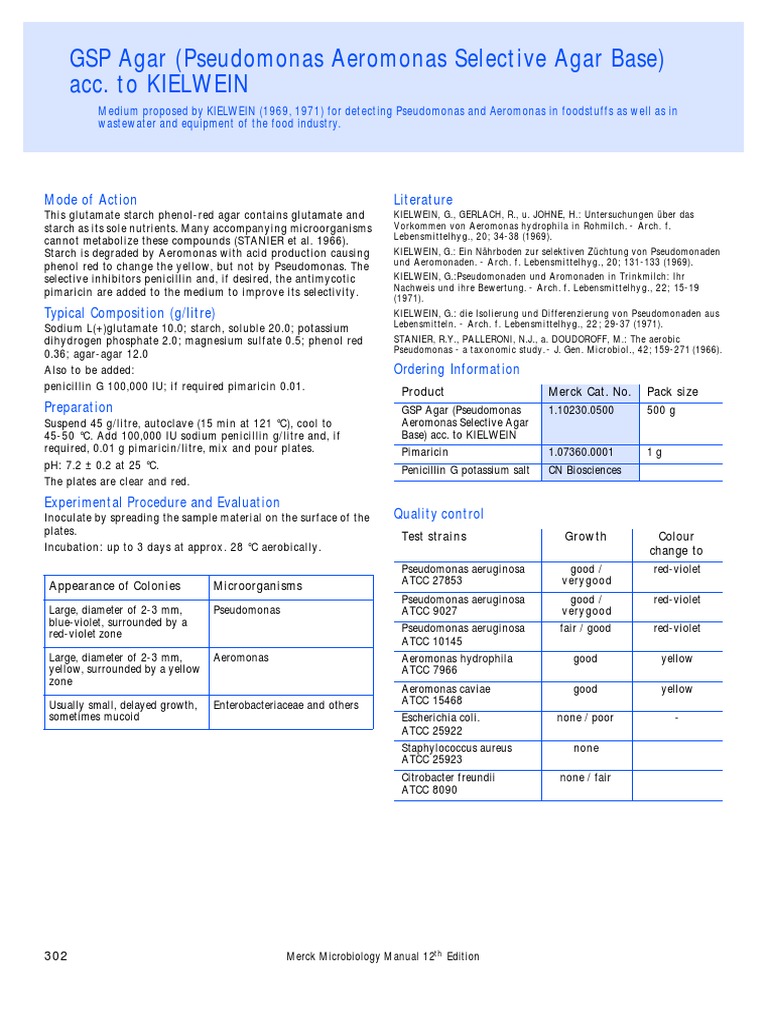 GSP Agar (Pseudomonas Aeromonas Selective Agar Base) Acc. To KIELWEIN ...