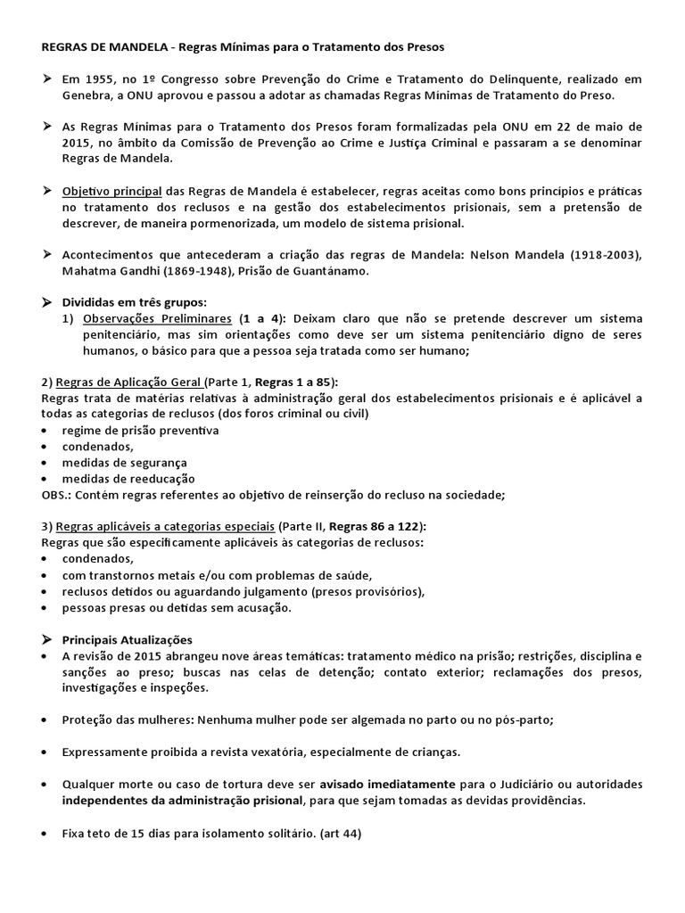Regras de Mandela | PDF | Nelson Mandela | Nações Unidas