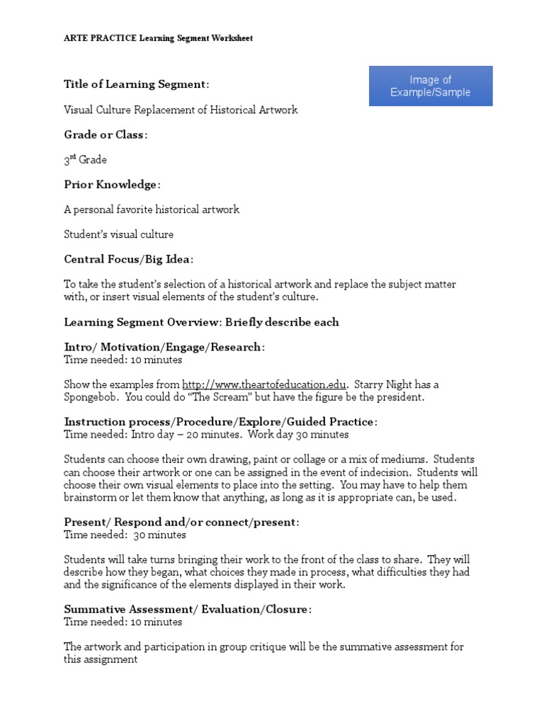 Visual Culture Lesson Plan | PDF | Educational Assessment | Creativity