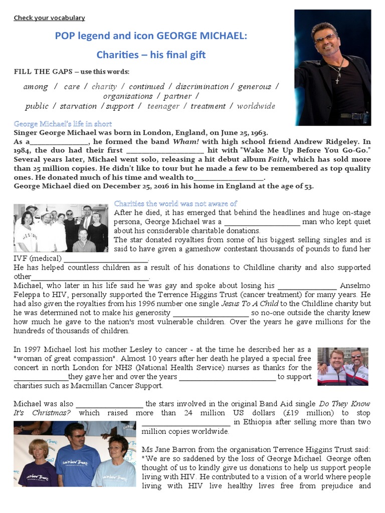 POP Legend and Icon GEORGE MICHAEL: Charities - His Final Gift | PDF