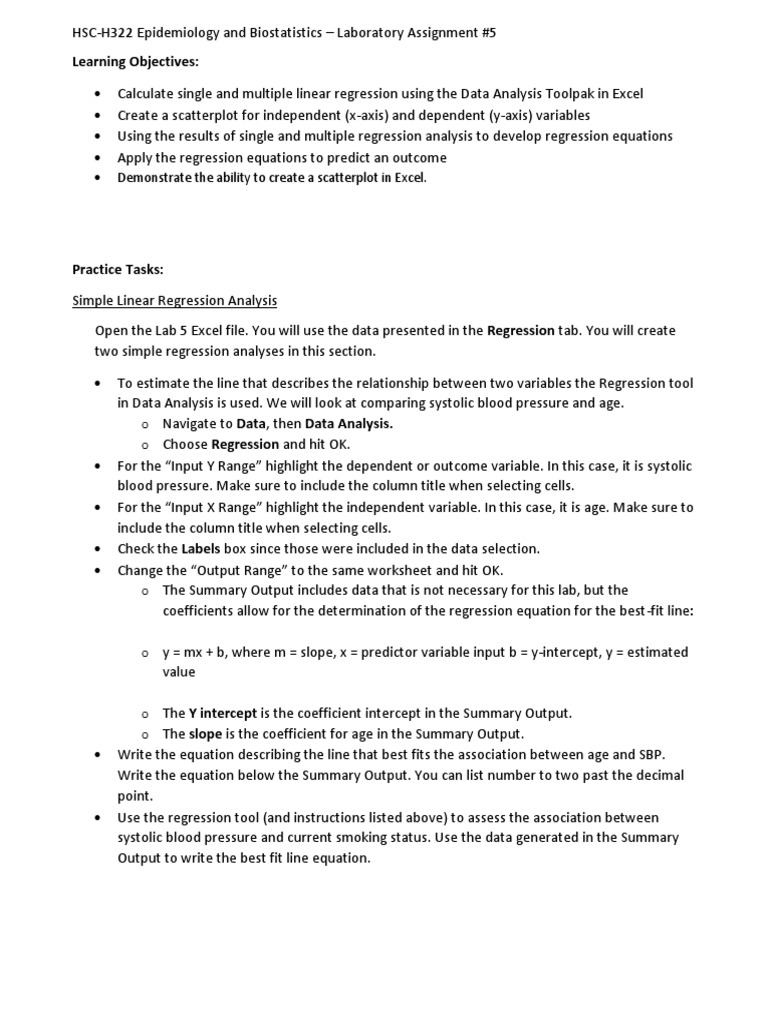 Lab 5 Instructions | PDF | Regression Analysis | Dependent And ...