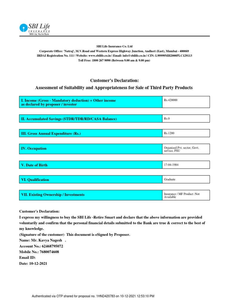 Customer's Declaration: Assessment of Suitability and Appropriateness ...