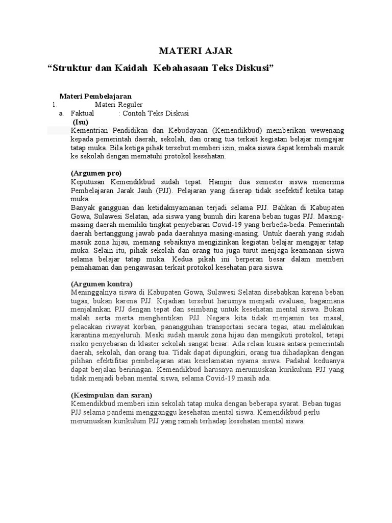 Materi Teks Diskusi Dan Contoh Teks | PDF | Kesehatan Holistik