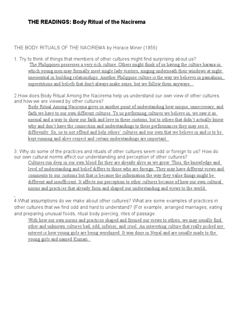 THE READINGS: Body Ritual of The Nacirema | PDF | Rituals | Faith