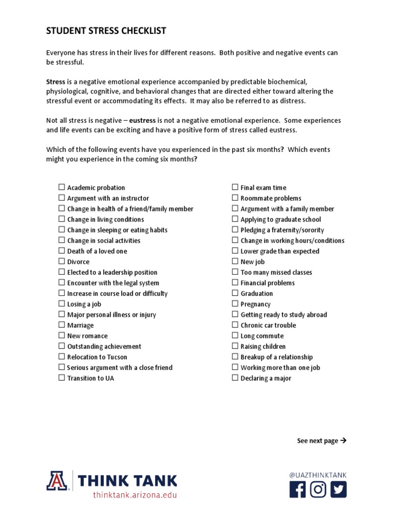 Student Stress Management Checklist | PDF | Stress (Biology) | Stress ...
