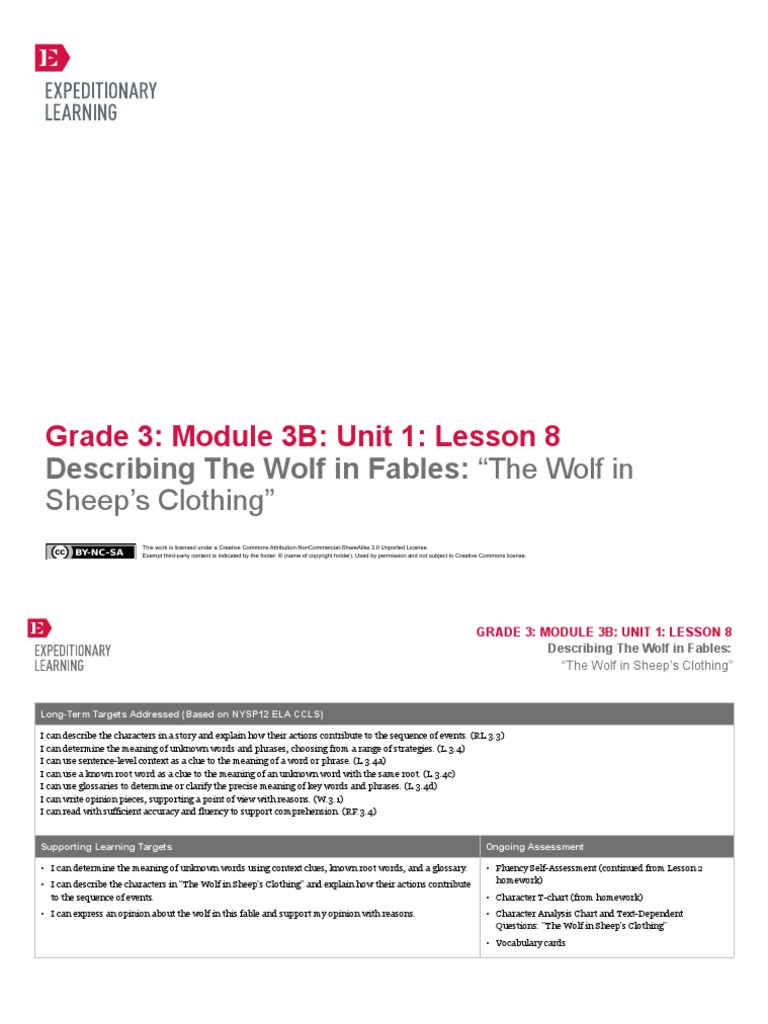 Grade 3: Module 3B: Unit 1: Lesson 8: Describing The Wolf in Fables ...