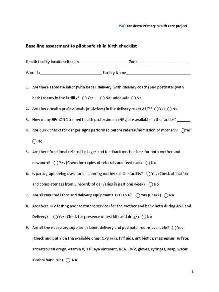 SCBC Base Line Assessment Tool | PDF | Childbirth | Clinical Medicine