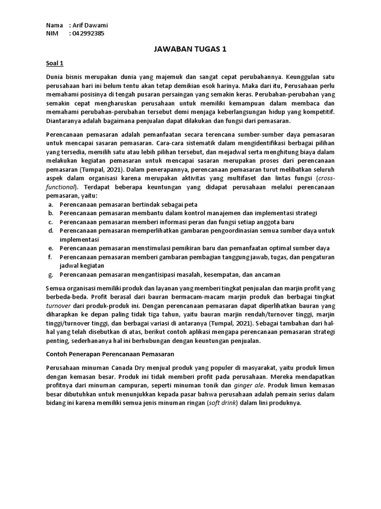 Arif Dawami 042992385 - Tugas 1 EKMA4569 | PDF