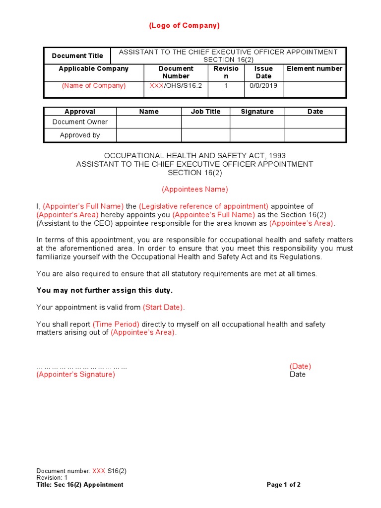 16(2) Appointment for CEO Assistant | PDF