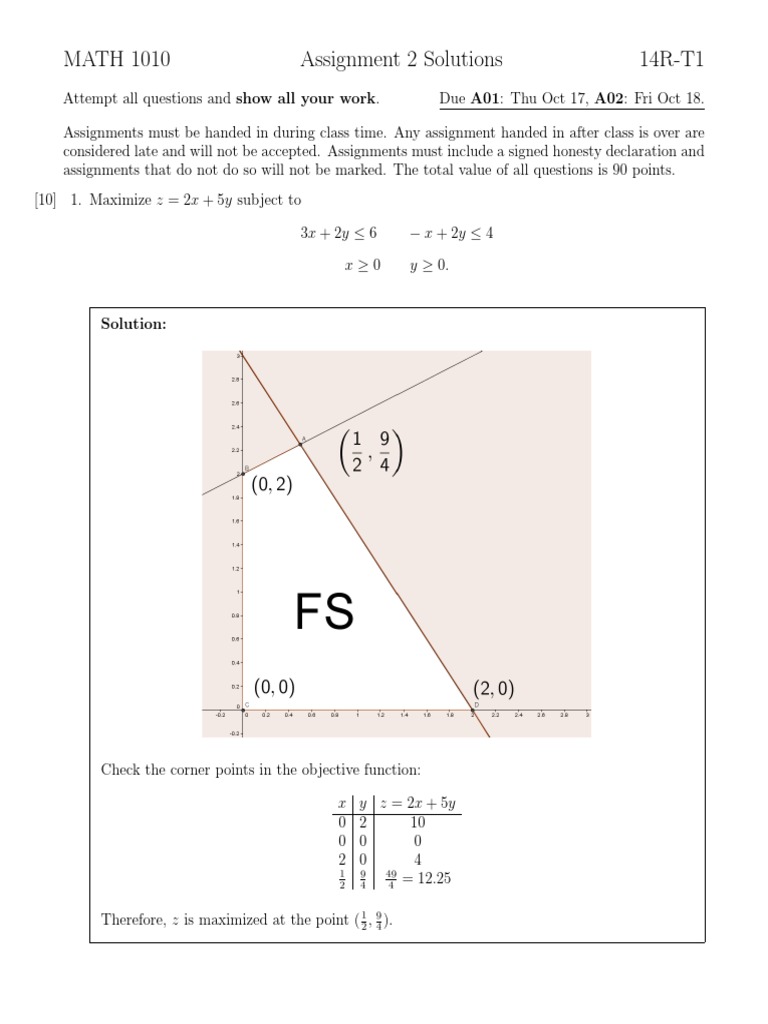 MATH 1010 Assignment 2 Solutions 14R-T1: Solution | PDF | Applied ...