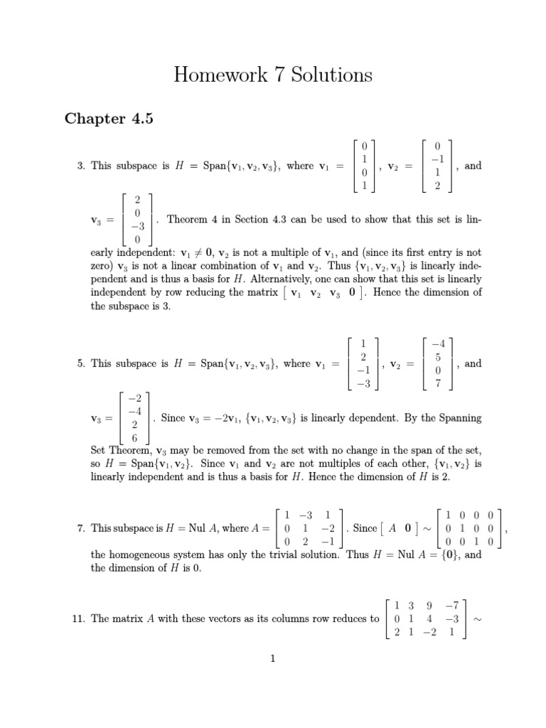 Homework 7 Solutions: (V, V, V), Where V 1 | PDF | Linear Subspace ...