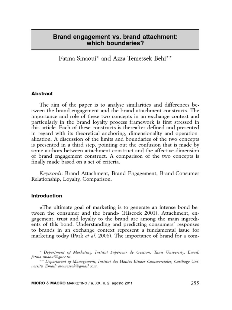 Brand Engagement vs. Brand Attachment | PDF | Attachment Theory | Brand