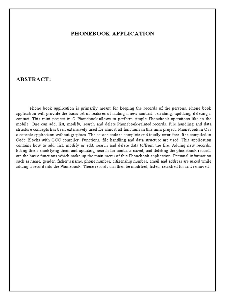 Phonebook Application C Project Report | PDF | Compiler | Unix