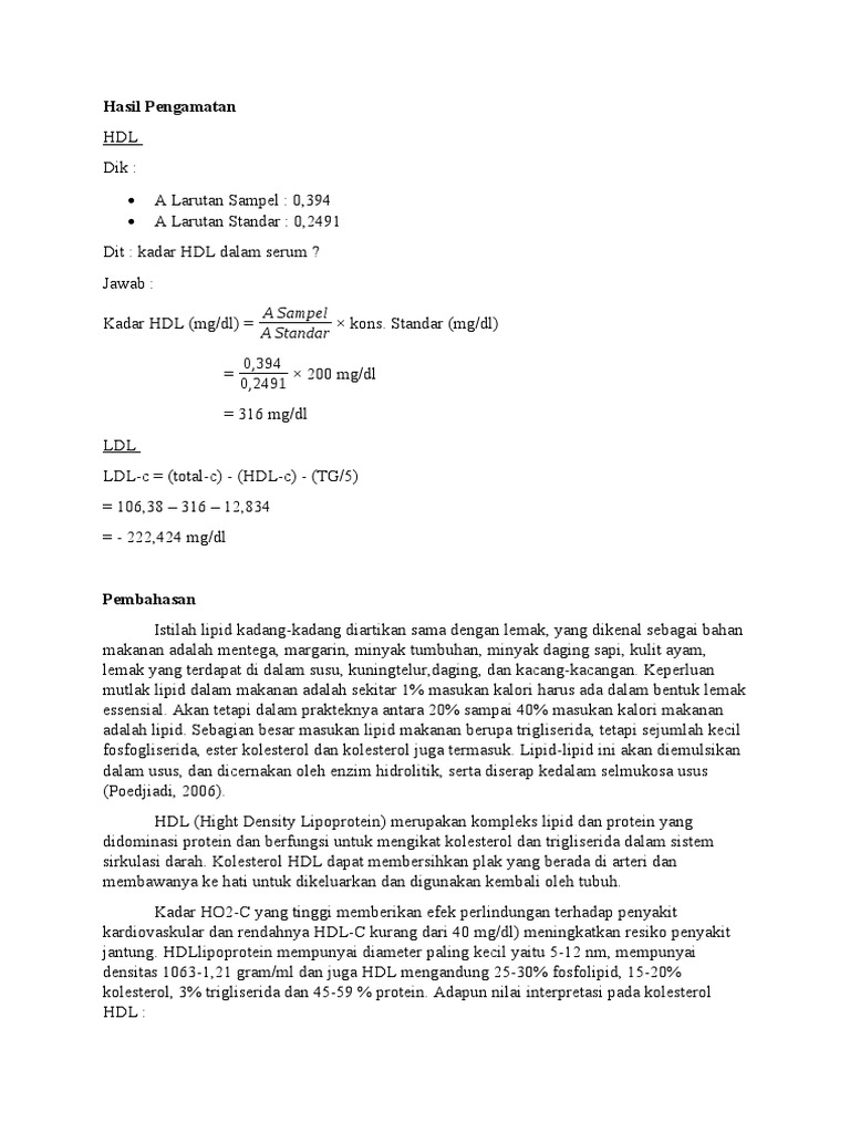 Laporan HDL LDL (Hasil+pembahasan) | PDF | Pengembangan Diri | Kesehatan Holistik