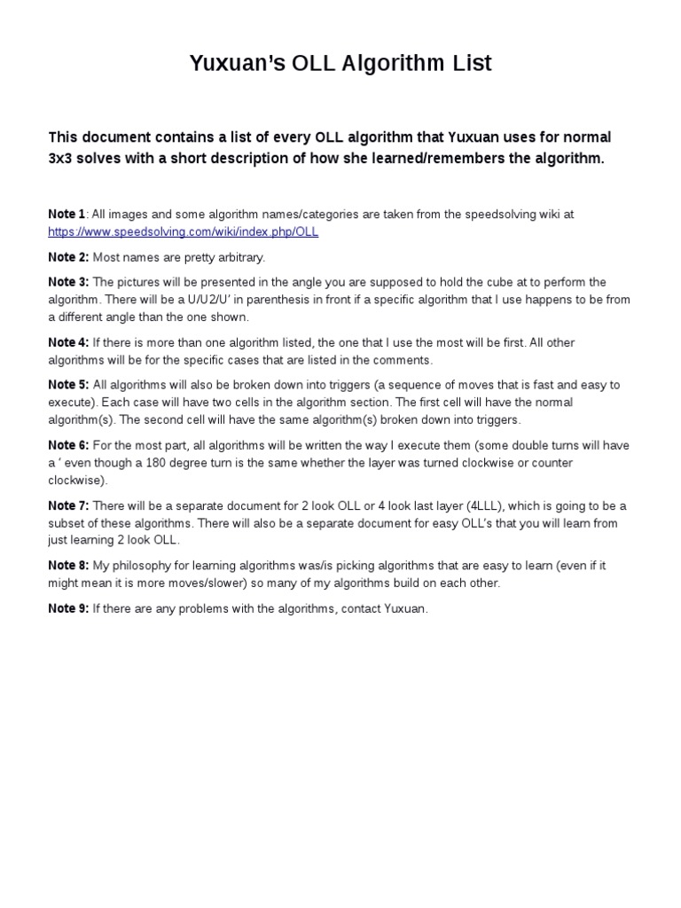 Yuxuan's OLL Algorithm List | PDF | Mathematics | Theoretical Computer Science