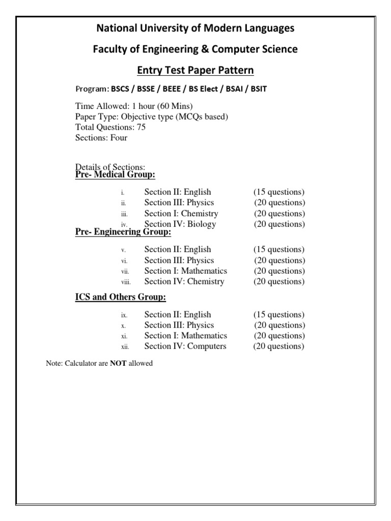National University of Modern Languages Faculty of Engineering ...