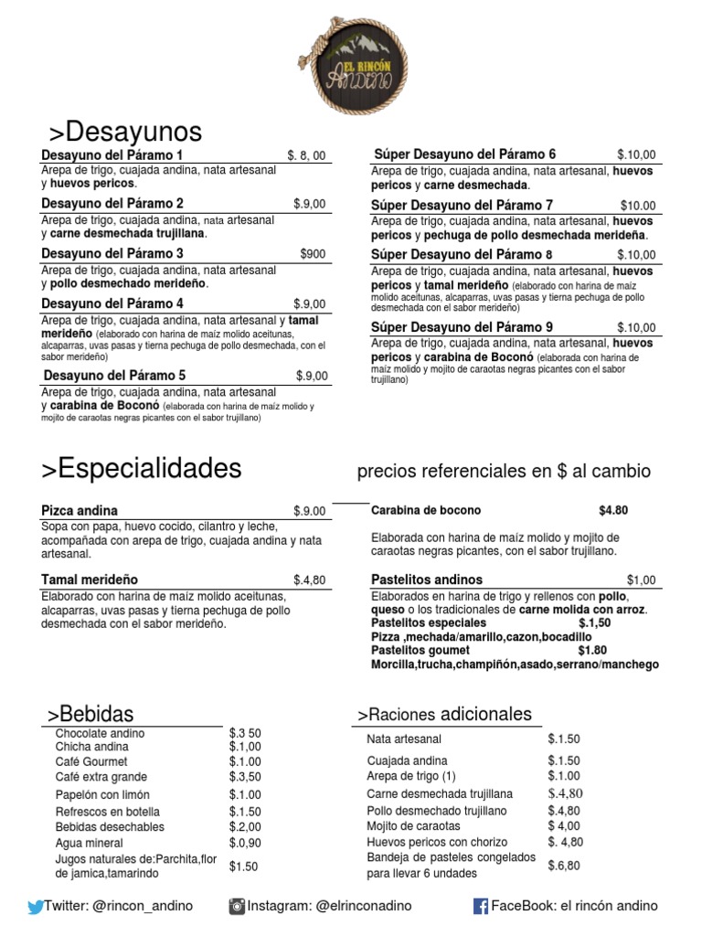 EL Rincon Andino DESAYUNOS Sep | PDF | Maíz | Alimentos