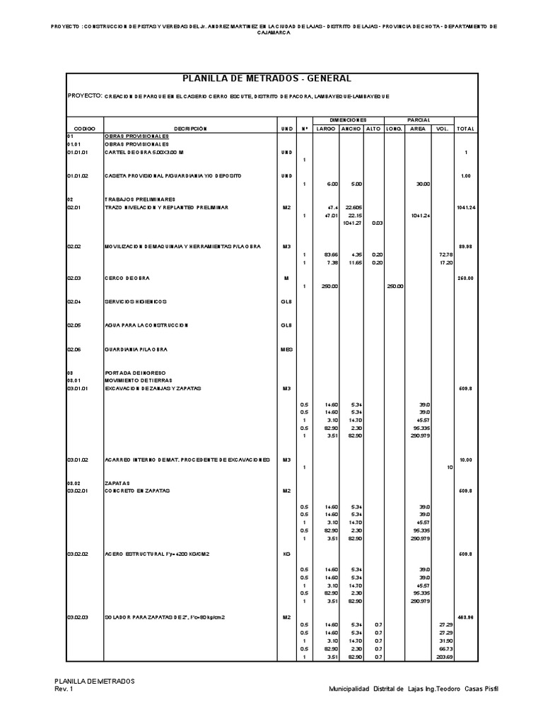 07 Planilla de Metrados - Cerro Escute - Pacora | PDF | Materiales | edificio
