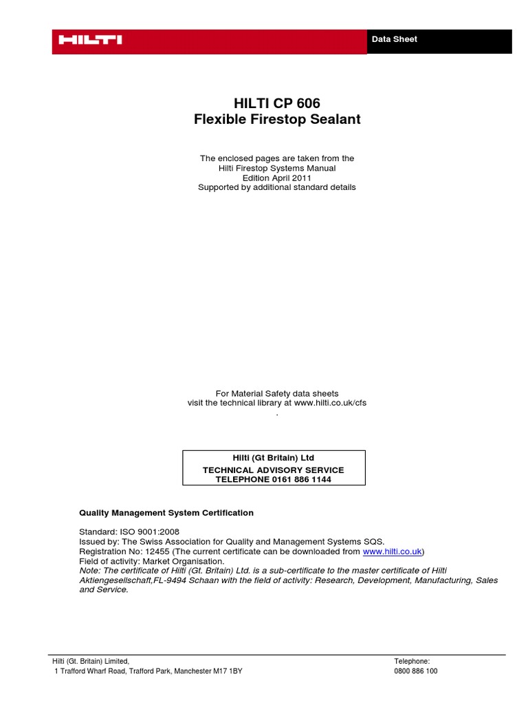 Hilti CP 606 Firestop Sealant Overview | PDF | Drywall | Pipe (Fluid ...