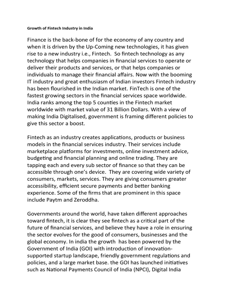 Fintech Growth in India: Trends & Insights | PDF | Financial Technology ...